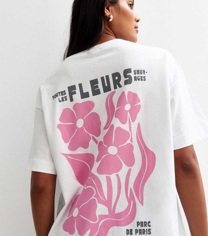 White Fleurs Print Oversized T-Shirt | New Look
