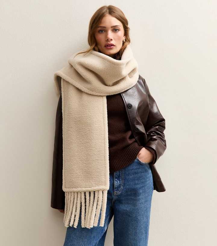Cream Borg Textured Scarf | New Look