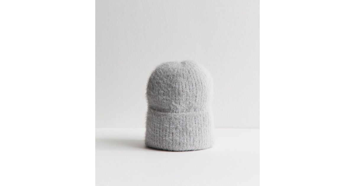 Grey Fluffy Knit Beanie | New Look