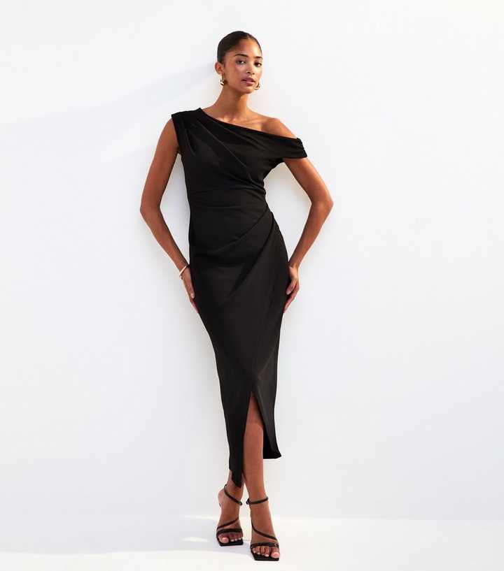 Black Scuba Drop Shoulder Midi Dress | New Look