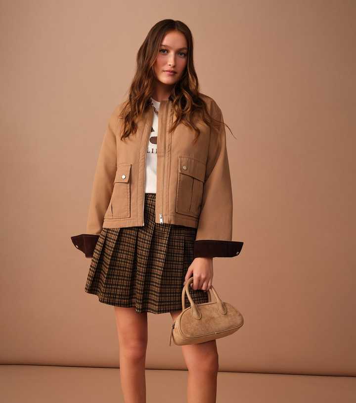 Brown Check Pattern Pleated Mini Skirt | New Look