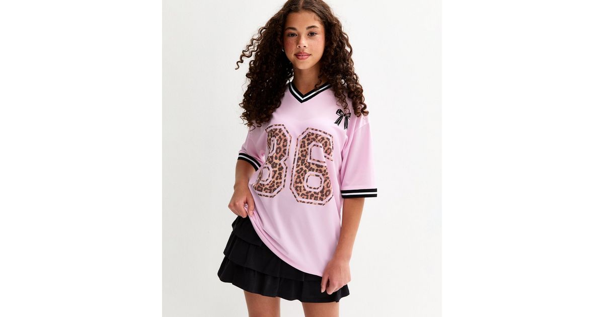 Girls Pink Leopard Print 86 Football Top | New Look