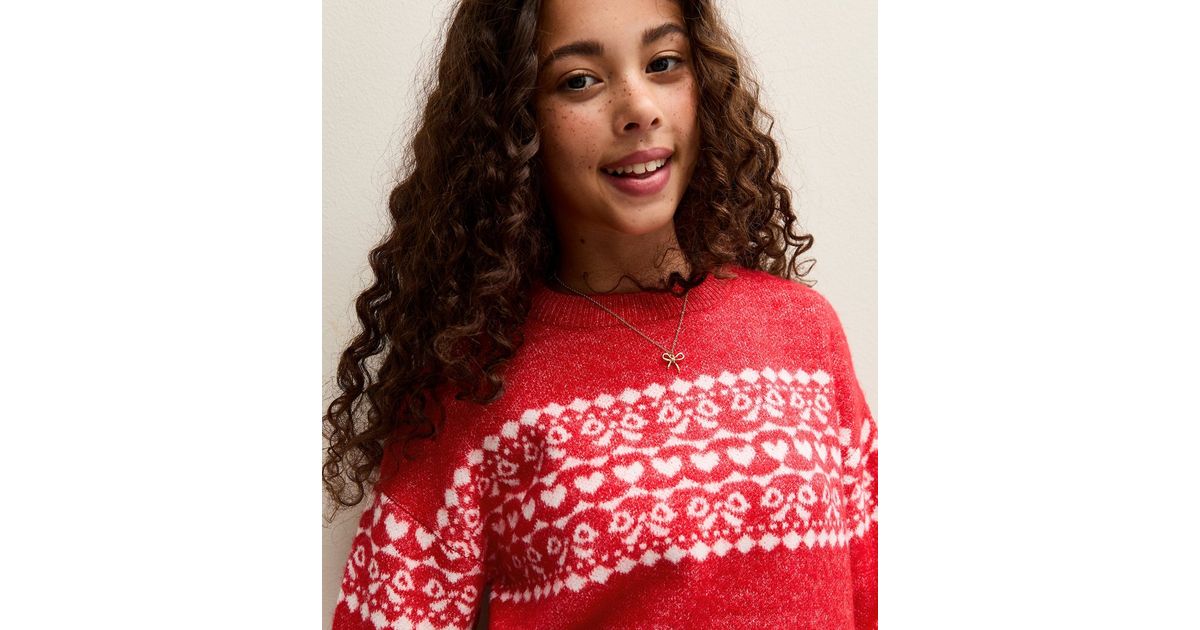Girls Red Fairisle Crew Neck Jumper | New Look