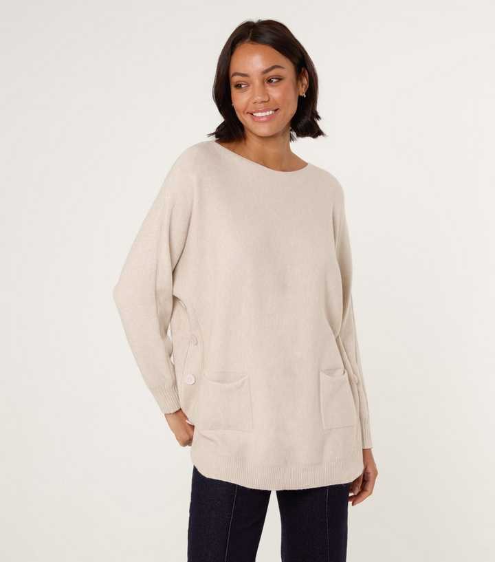 Blue Vanilla Cream Patch Pocket Slash Neck Jumper | New Look