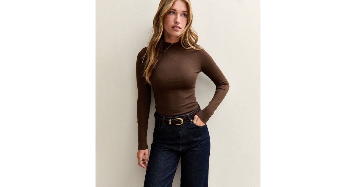 Dark Brown Long Sleeve Roll Neck Top | New Look