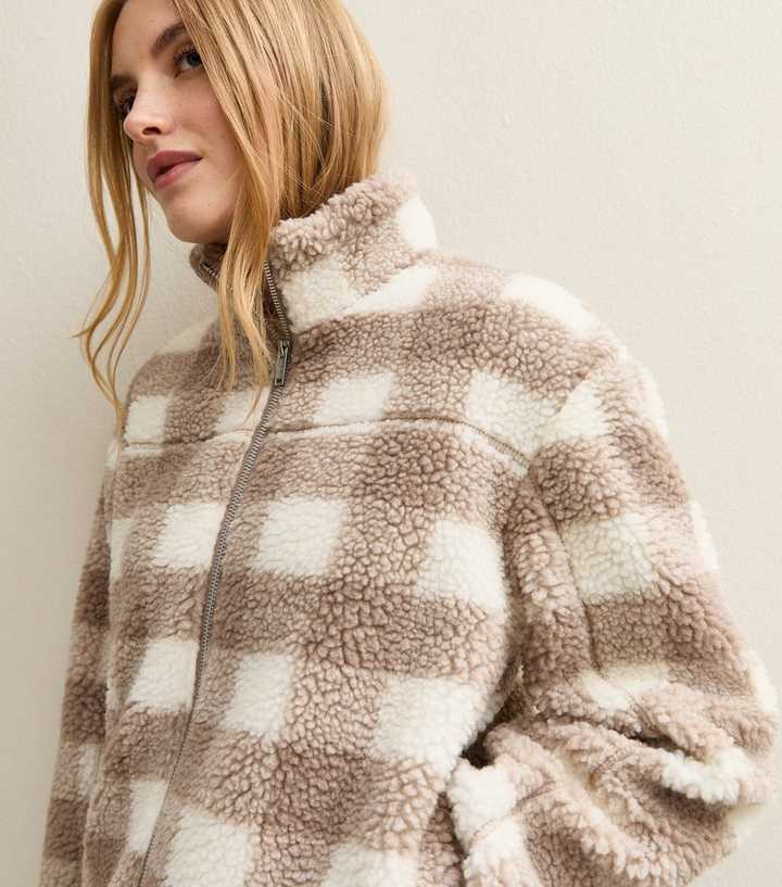 Brown Checked Borg Jacket | New Look