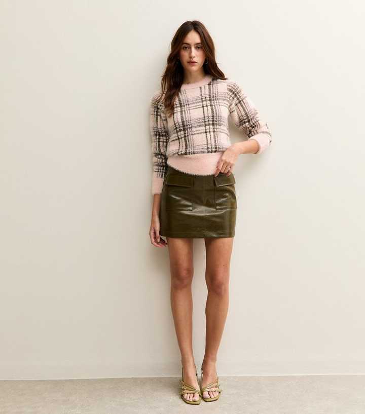 Pink Fluffy Check Crew Neck Jumper | New Look