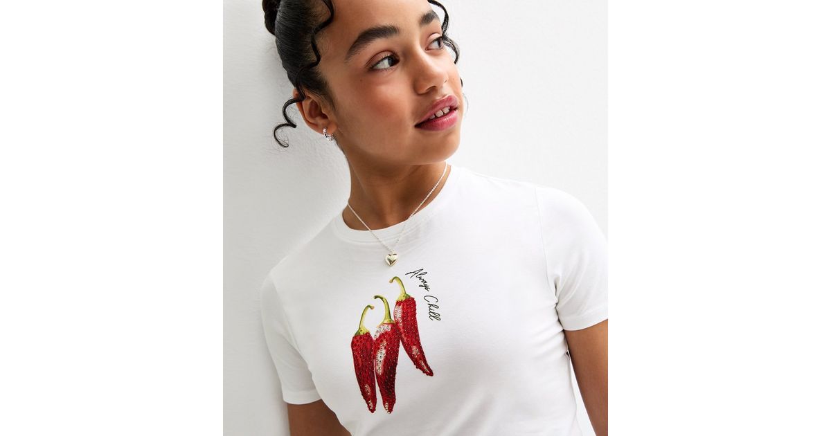Girls White Always Chill Embellished Chilli T-Shirt | New Look
