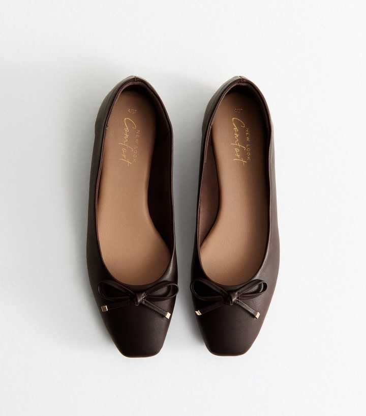 Brown Faux Leather Square Toe Ballerina Flats | New Look