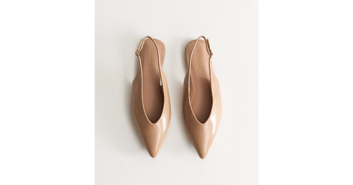 Camel Faux Leather High Vamp Slingback Ballerina Flats | New Look
