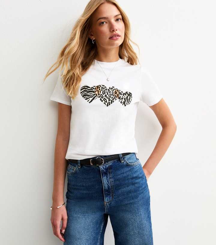White Patterned Heart Print T-Shirt | New Look