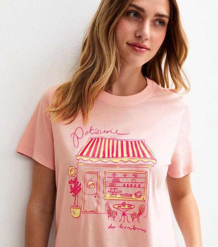 Light Pink Bakery Shop Print Relaxed Fit T-Shirt | New Look