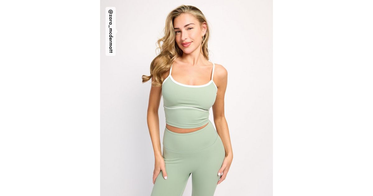 Rise by Zara McDermott Green Contrast Trim Crop Top | New Look