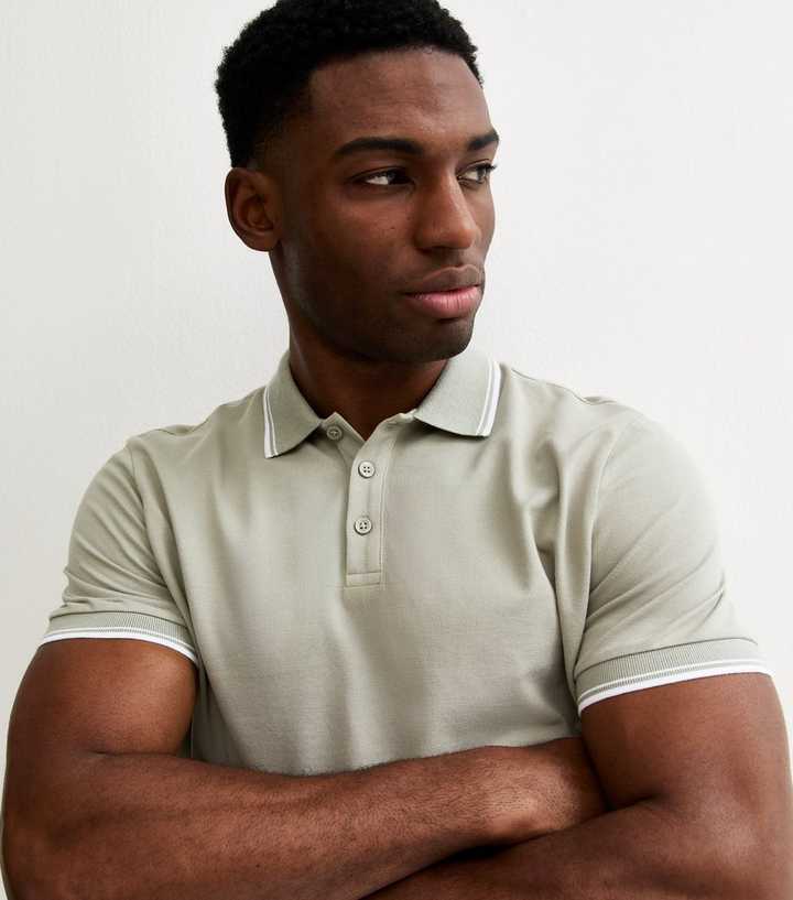Mint Green Regular Pique Tipped Collar Polo Shirt | New Look