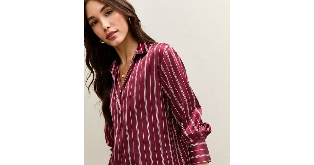 Red Satin Striped Shirt | New Look