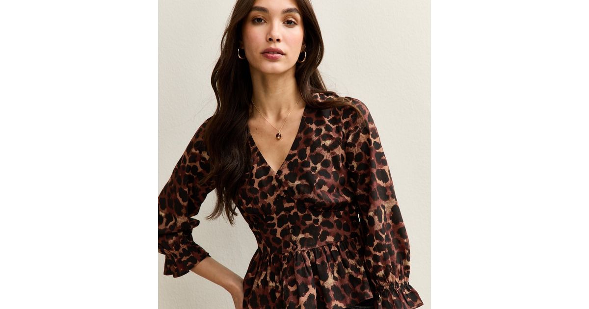 Brown Animal Print Cropped Sleeve Top | New Look