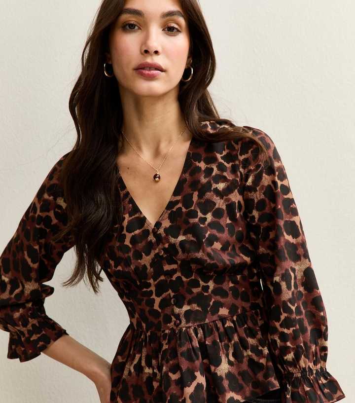 Brown Animal Print Cropped Sleeve Top | New Look