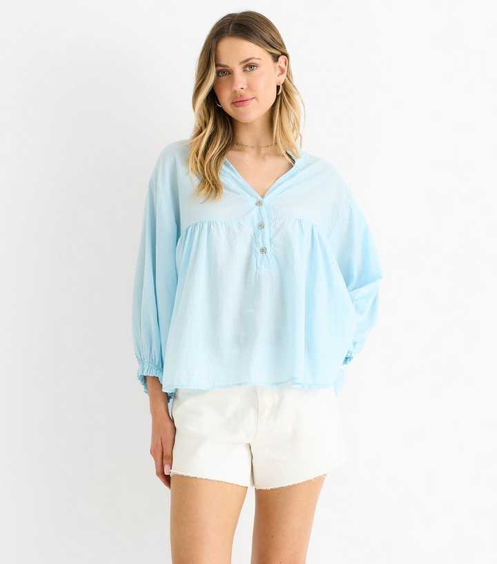 Gini London Blue Oversized Smock Top | New Look