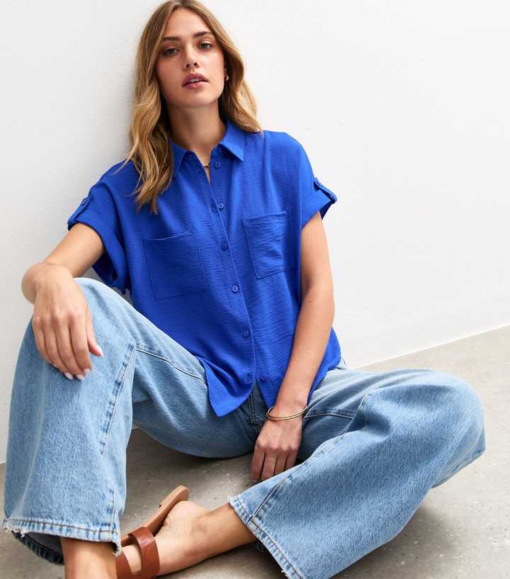 Bright Blue Chest Pocket Short Sleeve Shirt | New Look