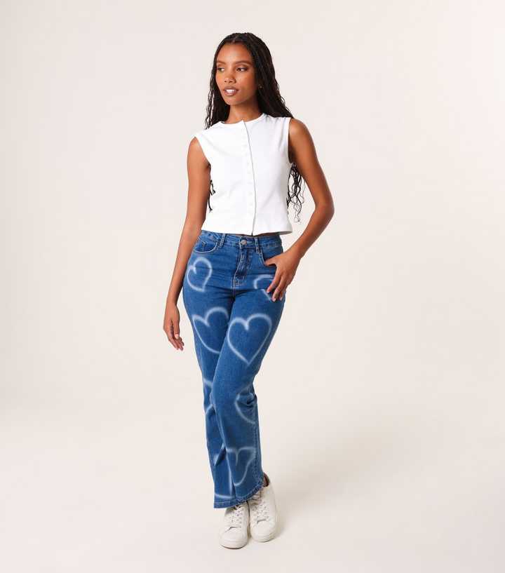 Pink Vanilla Dark Blue Spray Heart Jeans | New Look