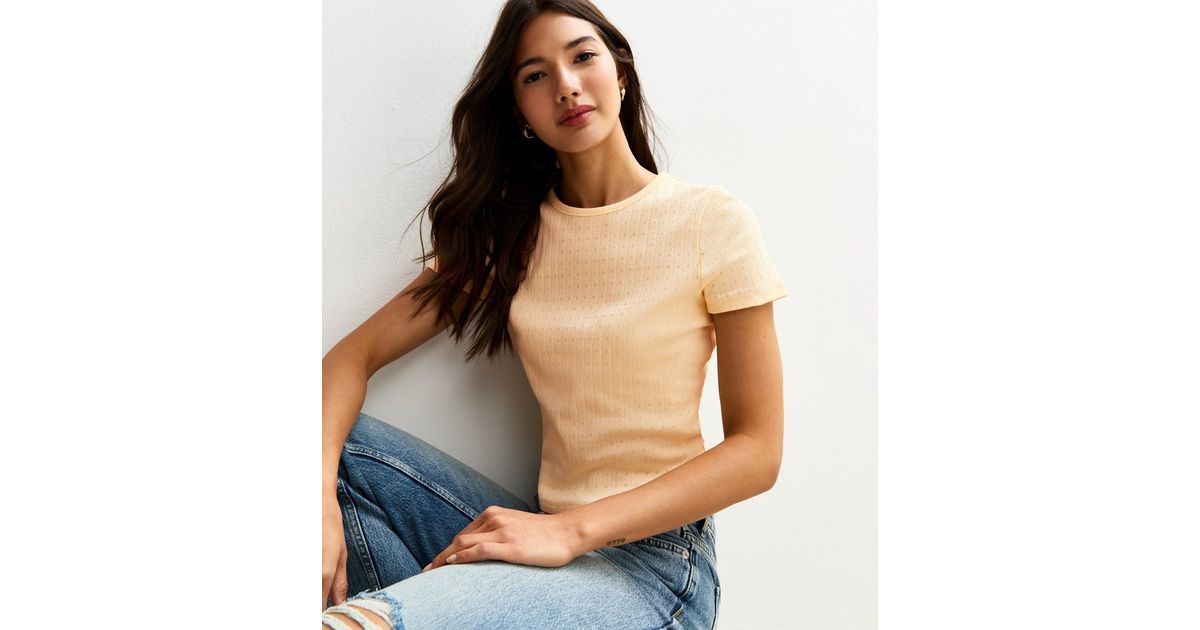 Light Yellow Pointelle Crew Neck Baby Tee | New Look