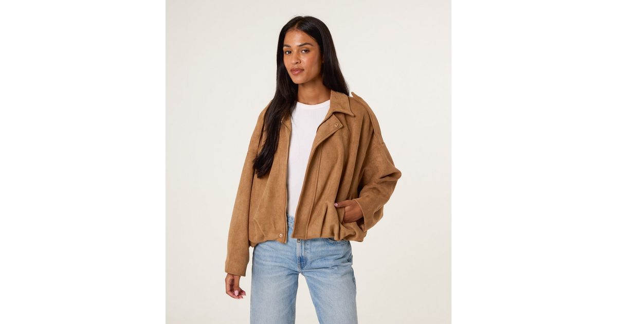 Blue Vanilla Tan Faux Suede Puffball Hem Jacket | New Look