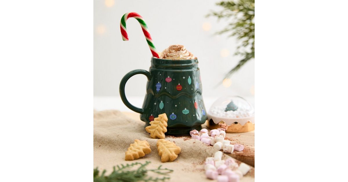 2 in 1 Green Christmas Tree Mug and Snow Globe Lid | New Look