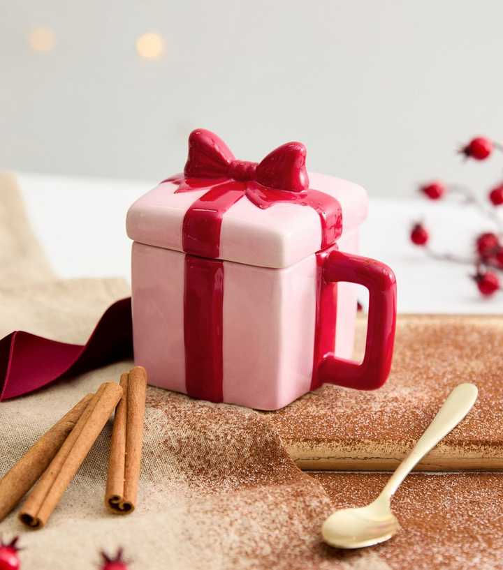 Pink Festive Present Mug with Lid | New Look