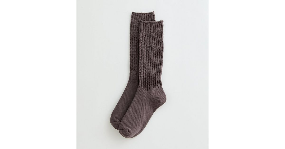 Mink Ribbed Knit Slouch Socks | New Look