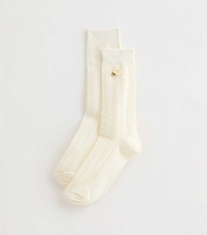 Cream Rose Appliqued Textured Ankle Socks | New Look