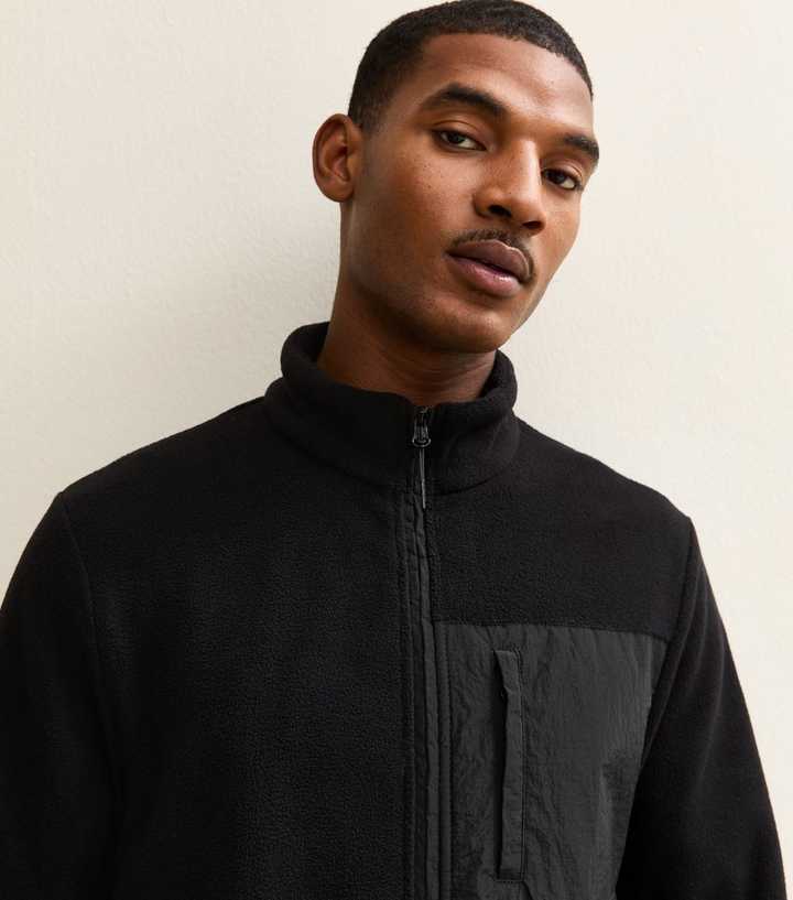 Black Regular Fleece Tech Jacket | New Look