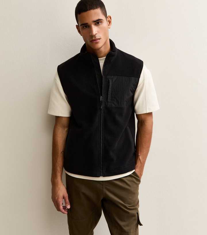 Black Regular Fleece Zip Up Gilet | New Look
