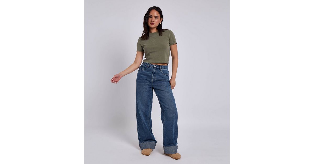Urban Bliss Blue Wide Leg Turn Up Jeans | New Look