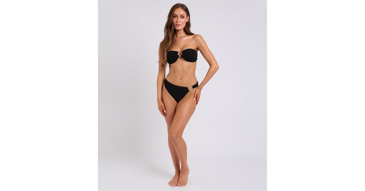 Urban Bliss Black Textured O-Ring Bikini Bottoms | New Look