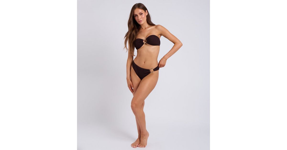 Urban Bliss Brown Textured O-Ring Bikini Bottoms | New Look