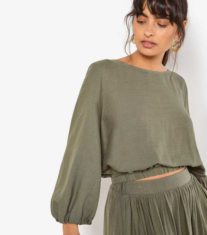 Apricot Khaki Bubble Hem Cropped Top | New Look