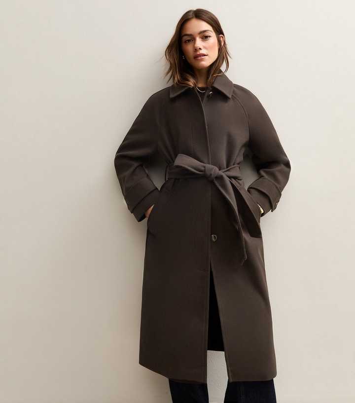 Petite Dark Brown Button Front Formal Coat | New Look
