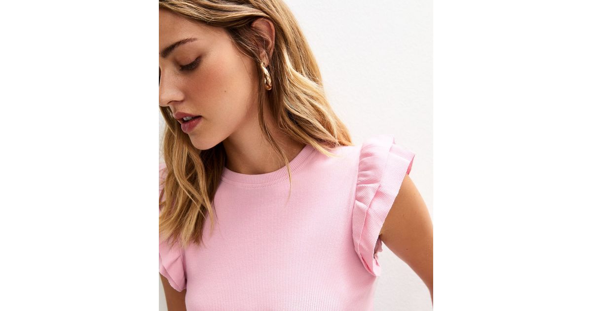 Light Pink Ribbed Frill Sleeve Vest | New Look