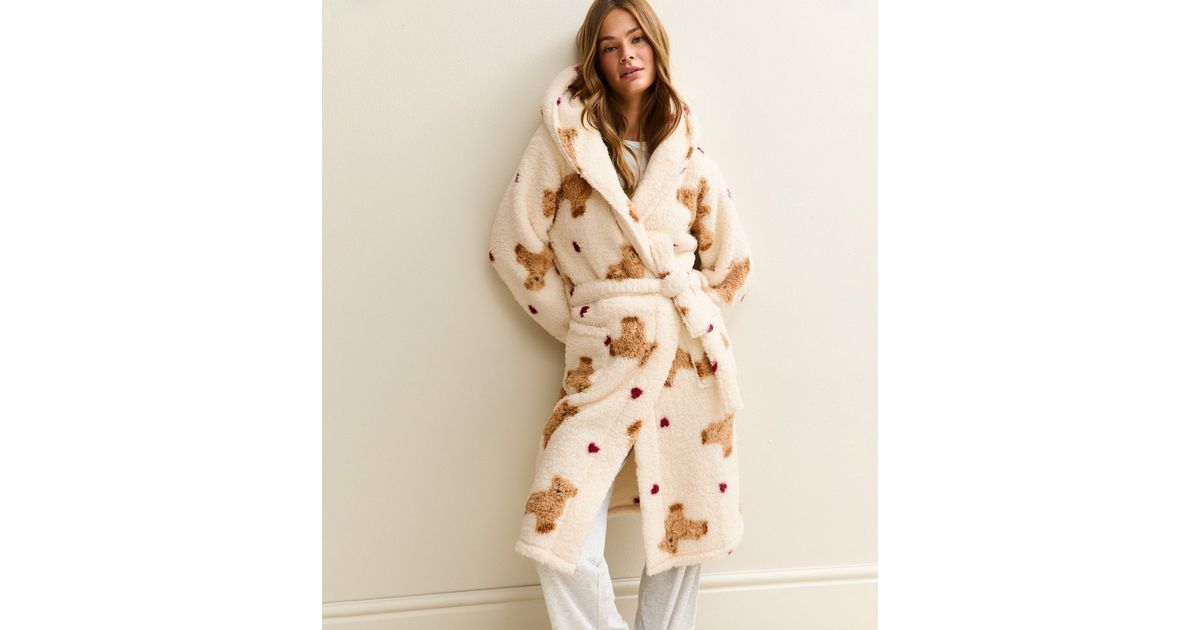 Cream Teddy Print Fleece Robe | New Look