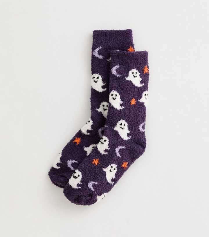 Dark Purple Halloween Ghost Cosy Socks | New Look