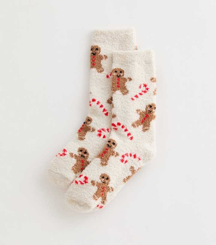 Cream Christmas Gingerbread Men Illustration Cosy Socks | New Look