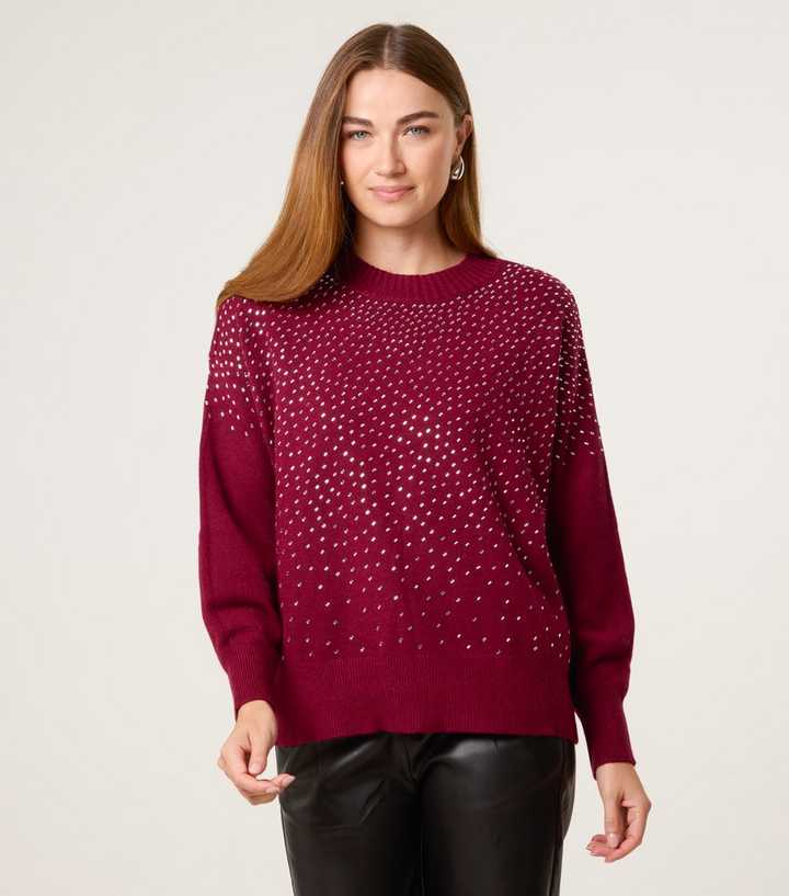 Blue Vanilla Light Burgundy Diamanté Embellished Jumper | New Look