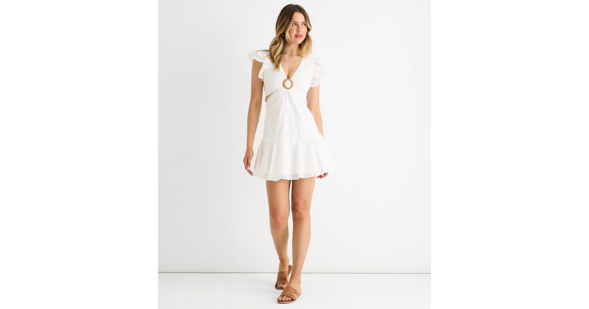 Gini London White Cut Out Broderie Anglaise Mini Dress | New Look