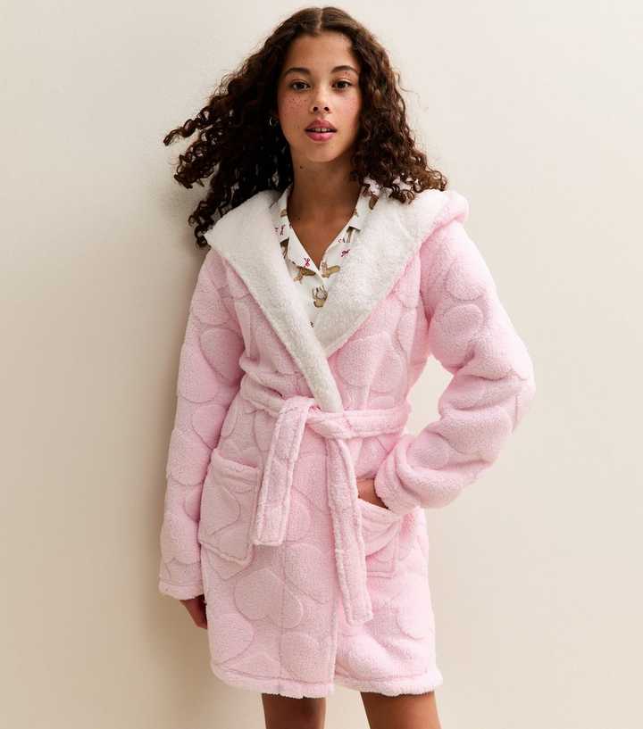 Girls Pink Heart Fleece Robe | New Look