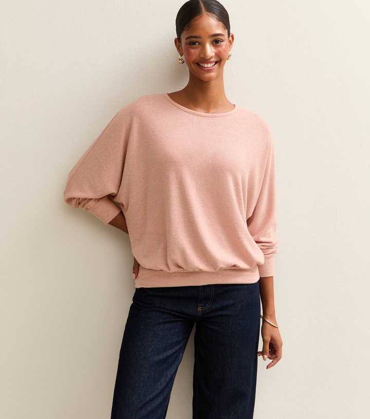 Light Pink Soft Touch Shimmer Batwing Sleeve Top | New Look