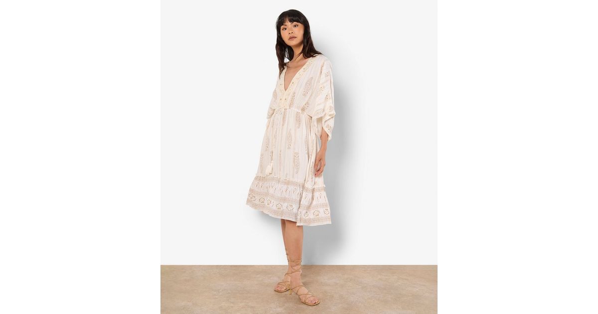 Apricot Off White Metallic Thread Paisley Pattern Midi Dress | New Look