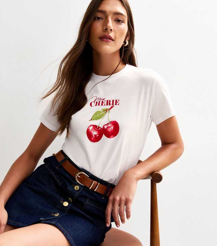 White Mon Cherie Cherry Print T-Shirt | New Look