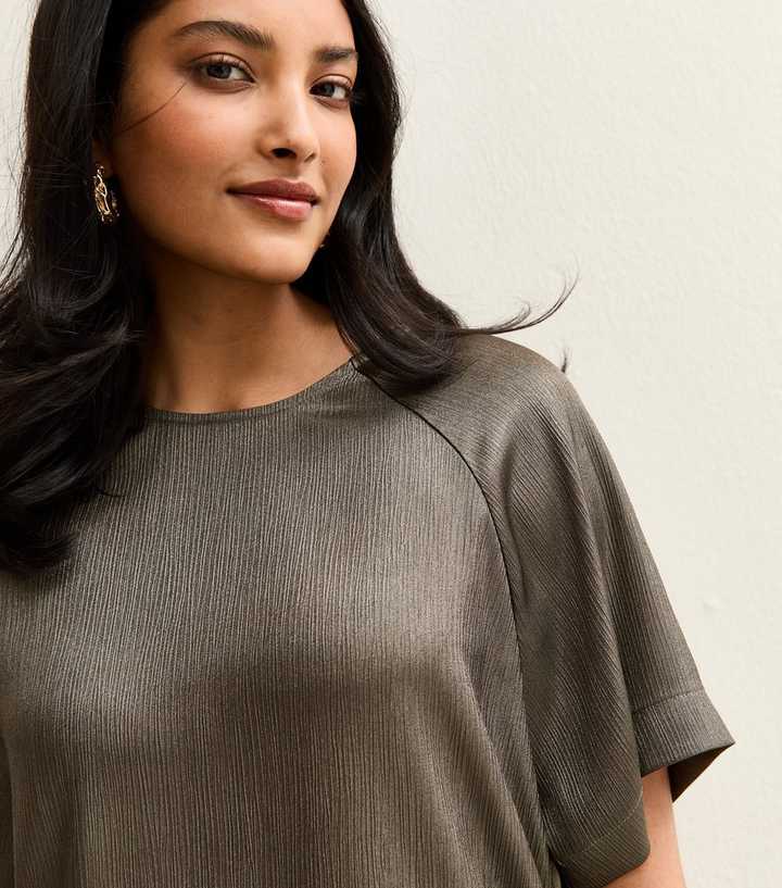 Grey Textured Satin Crew Neck Top | New Look