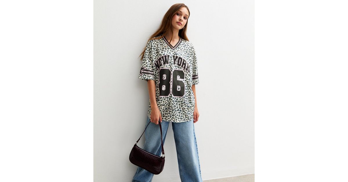 Girls Brown 86 New York Leopard Print Football Top | New Look