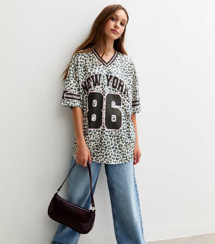 Girls Brown 86 New York Leopard Print Football Top | New Look